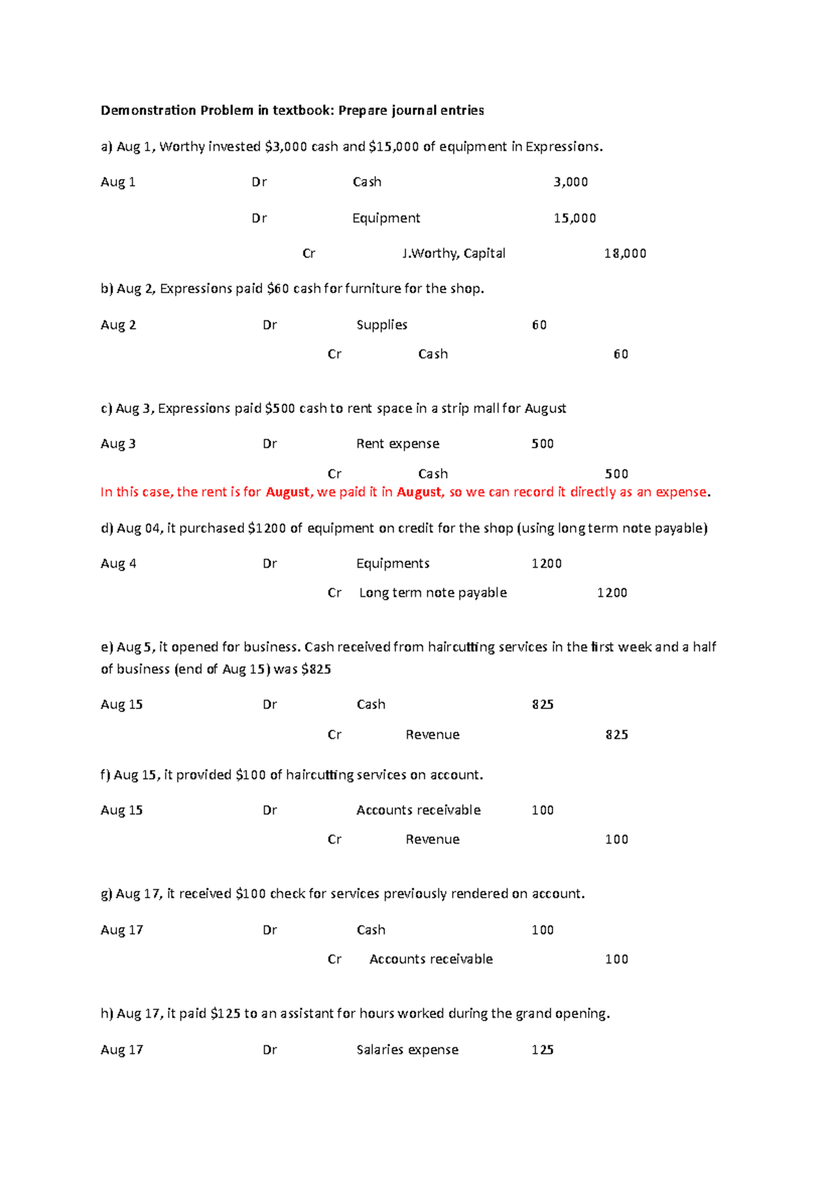 Chapter 2 exercises general journal entries with solutions ...