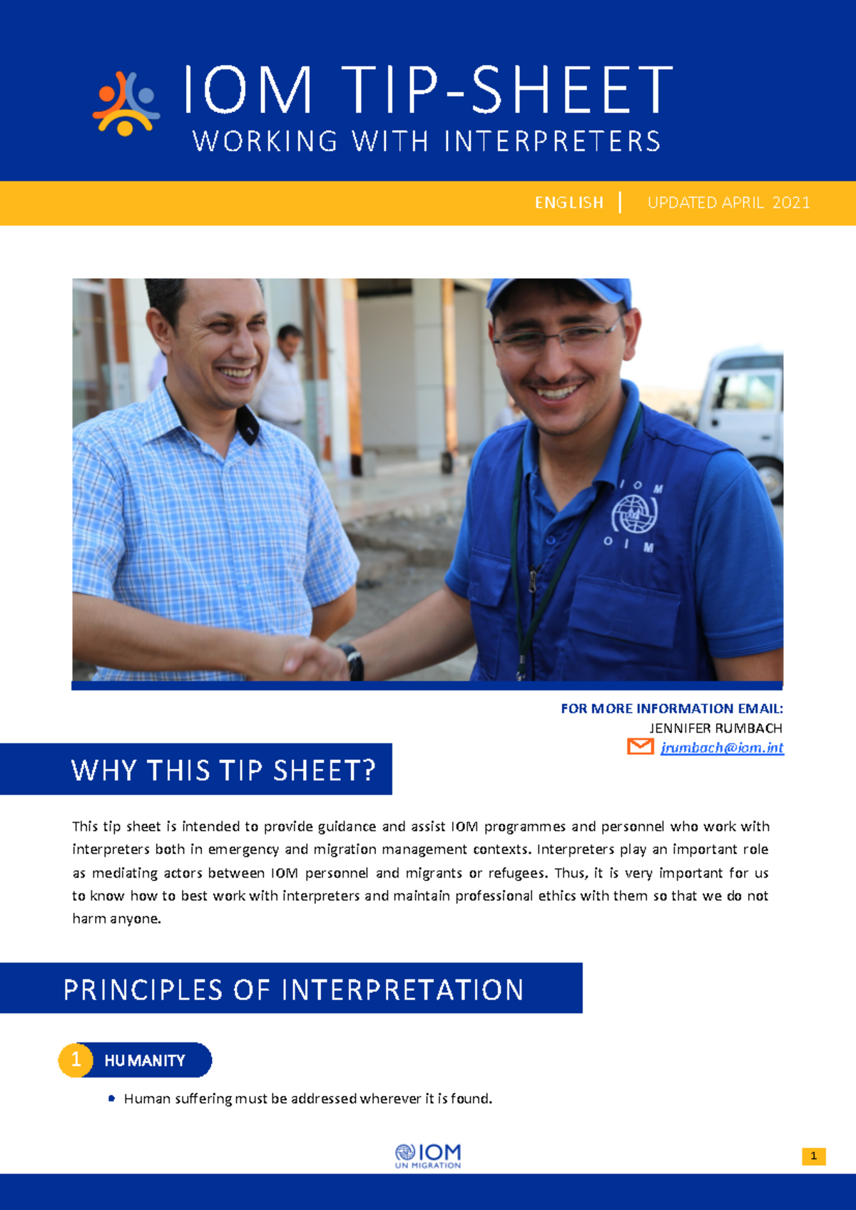 IOM Tip-Sheet Working with interpreters - This tip sheet is intended to ...