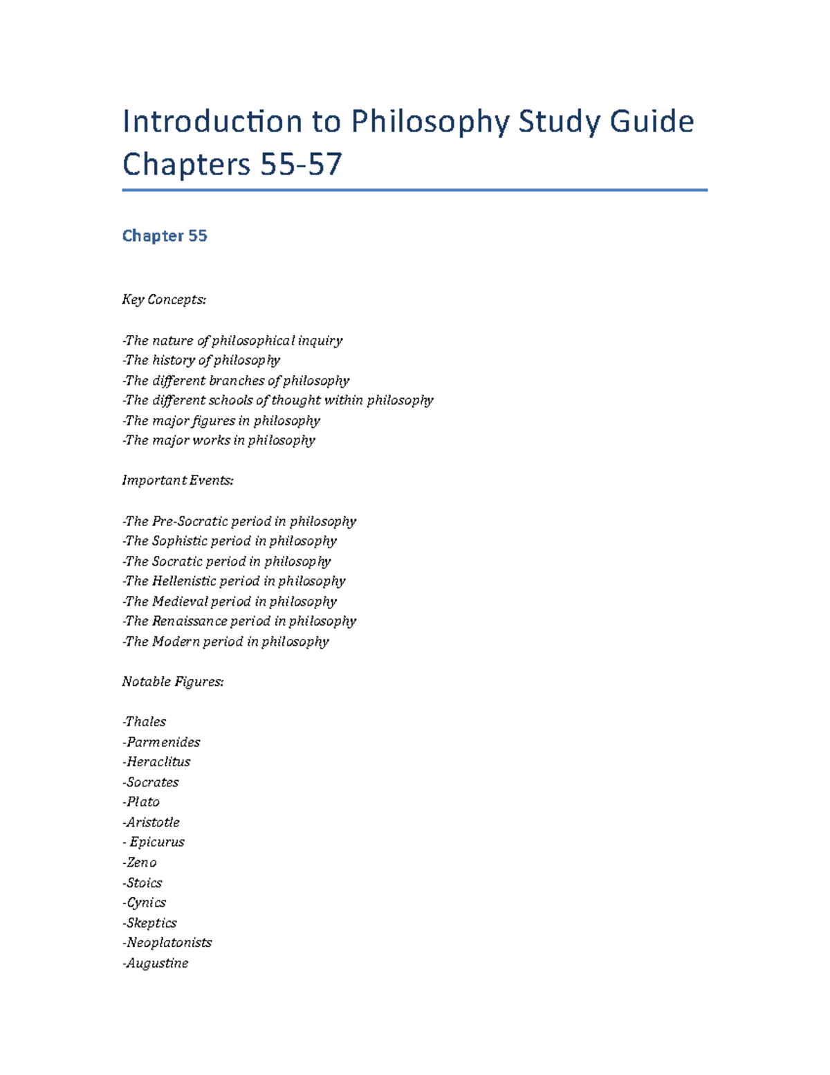 Introduction to Philosophy Study Guide Chapters 55-57 - Introduction to ...