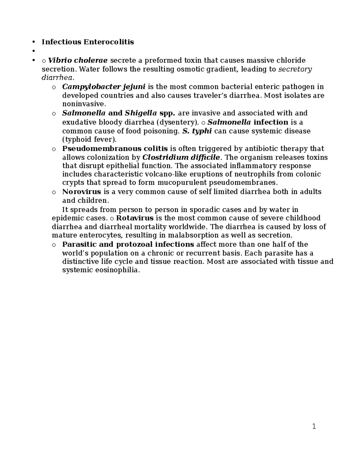 Infectious Enterocolitis - Water follows the resulting osmotic gradient ...