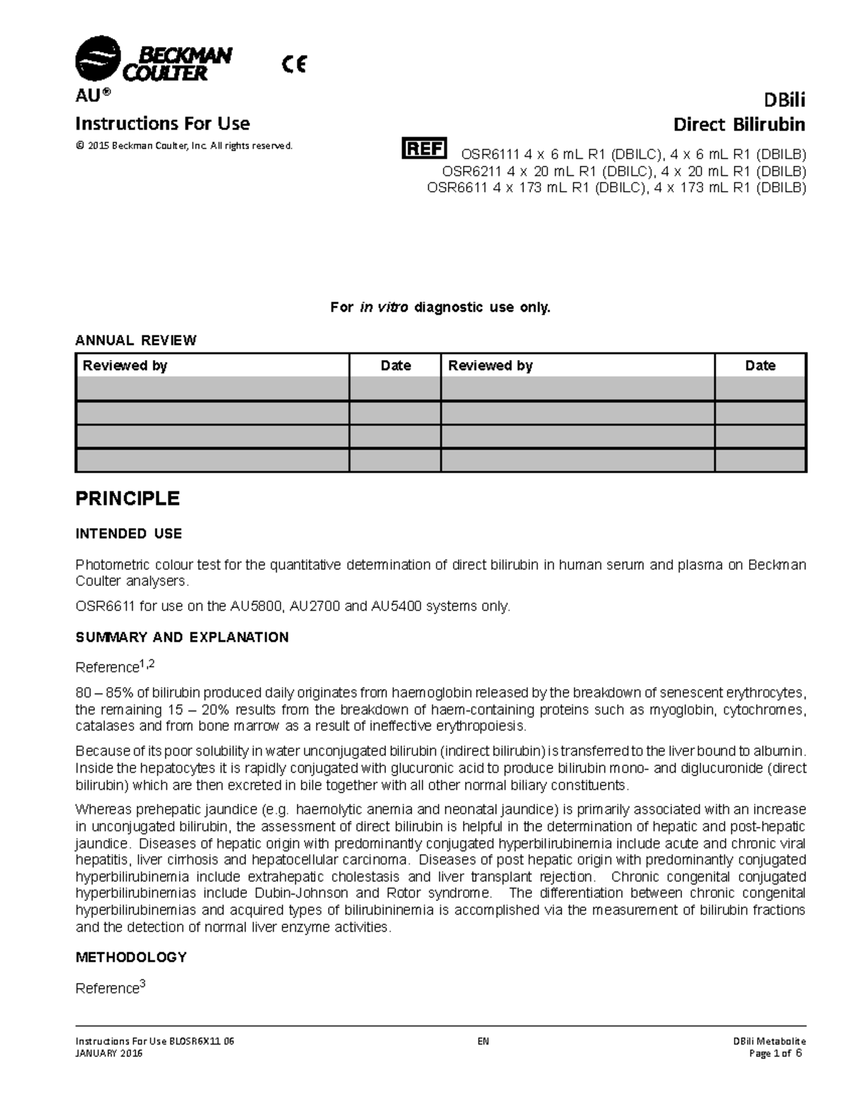 Bilirubin Direct Blosr 6x11-06 EN - AU® DBili Instructions For Use ...