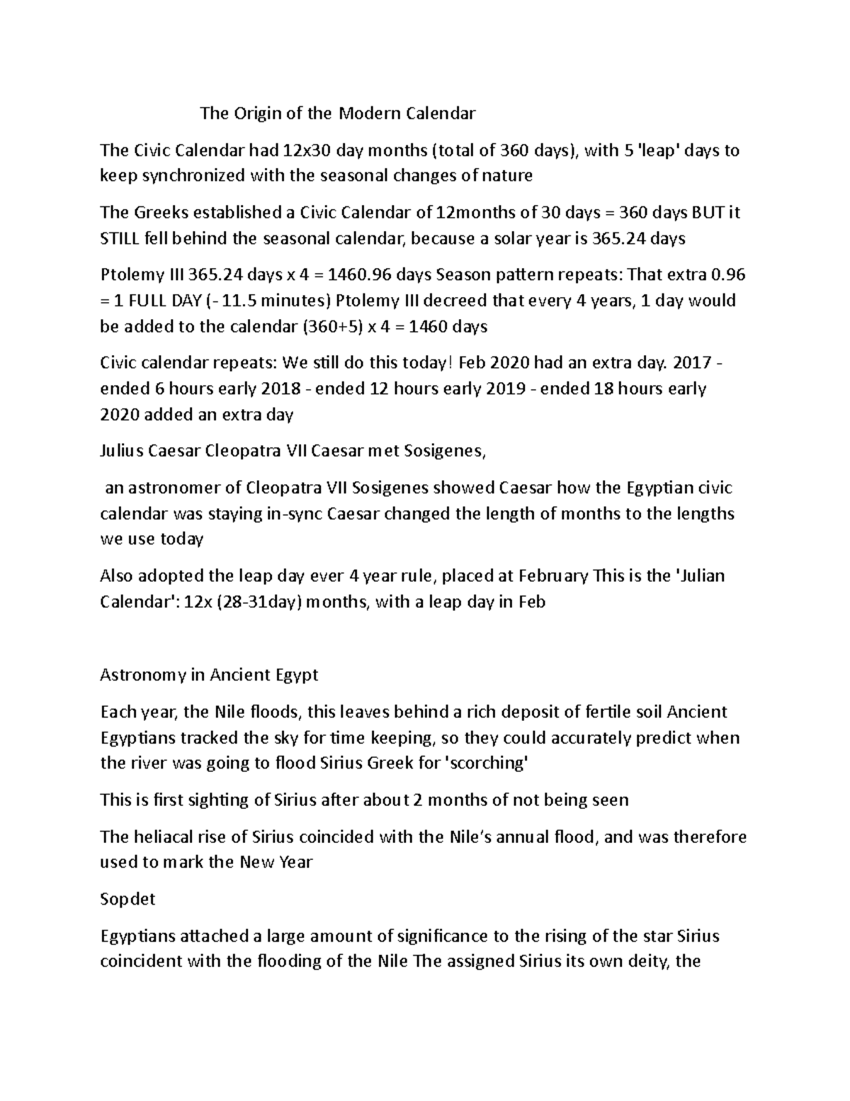 SC-NATS-1745- Unit 2 notes part 4 - The Origin of the Modern Calendar ...