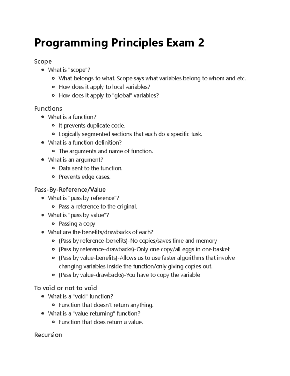 Programming Principles Exam 2 Scope Says What Variables Belong To