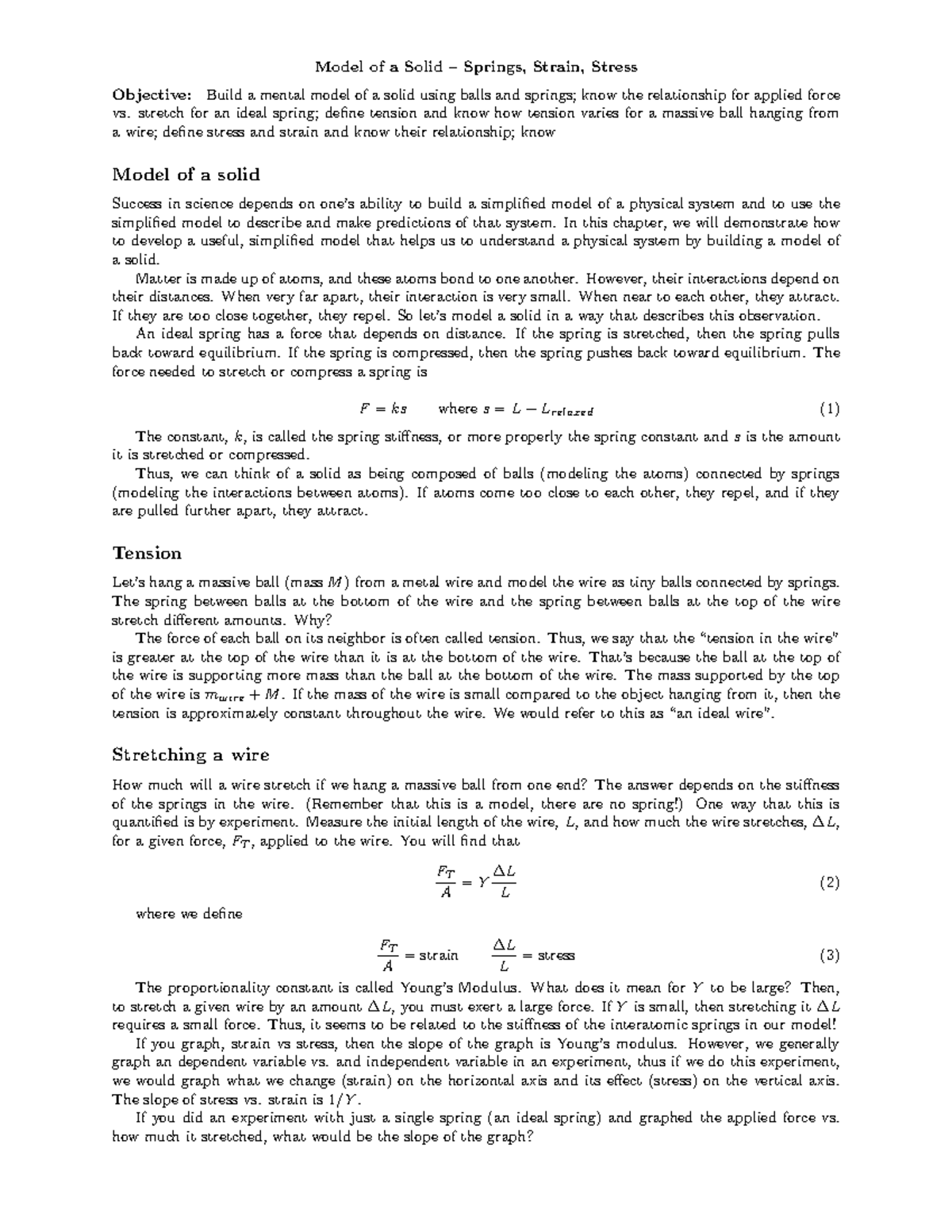 4 2 model solid - class notes - Model of a Solid – Springs, Strain ...