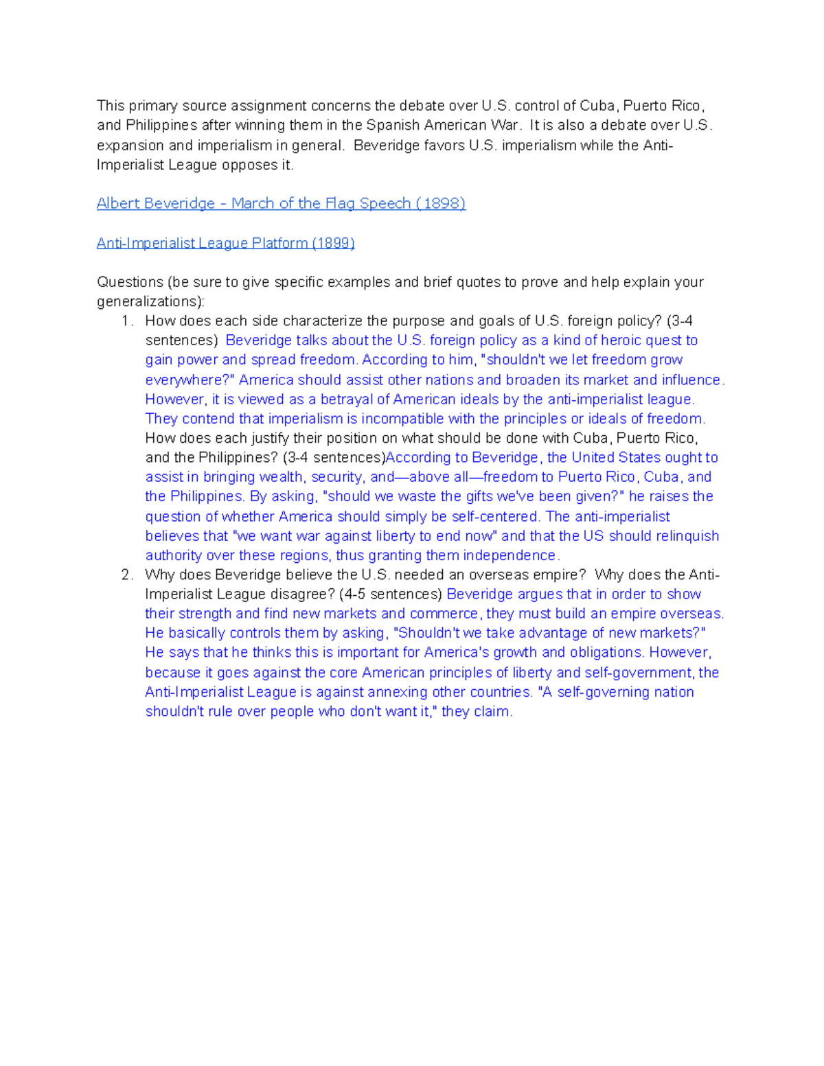Ch. 22 primary source assignment - This primary source assignment concerns the debate over U ...