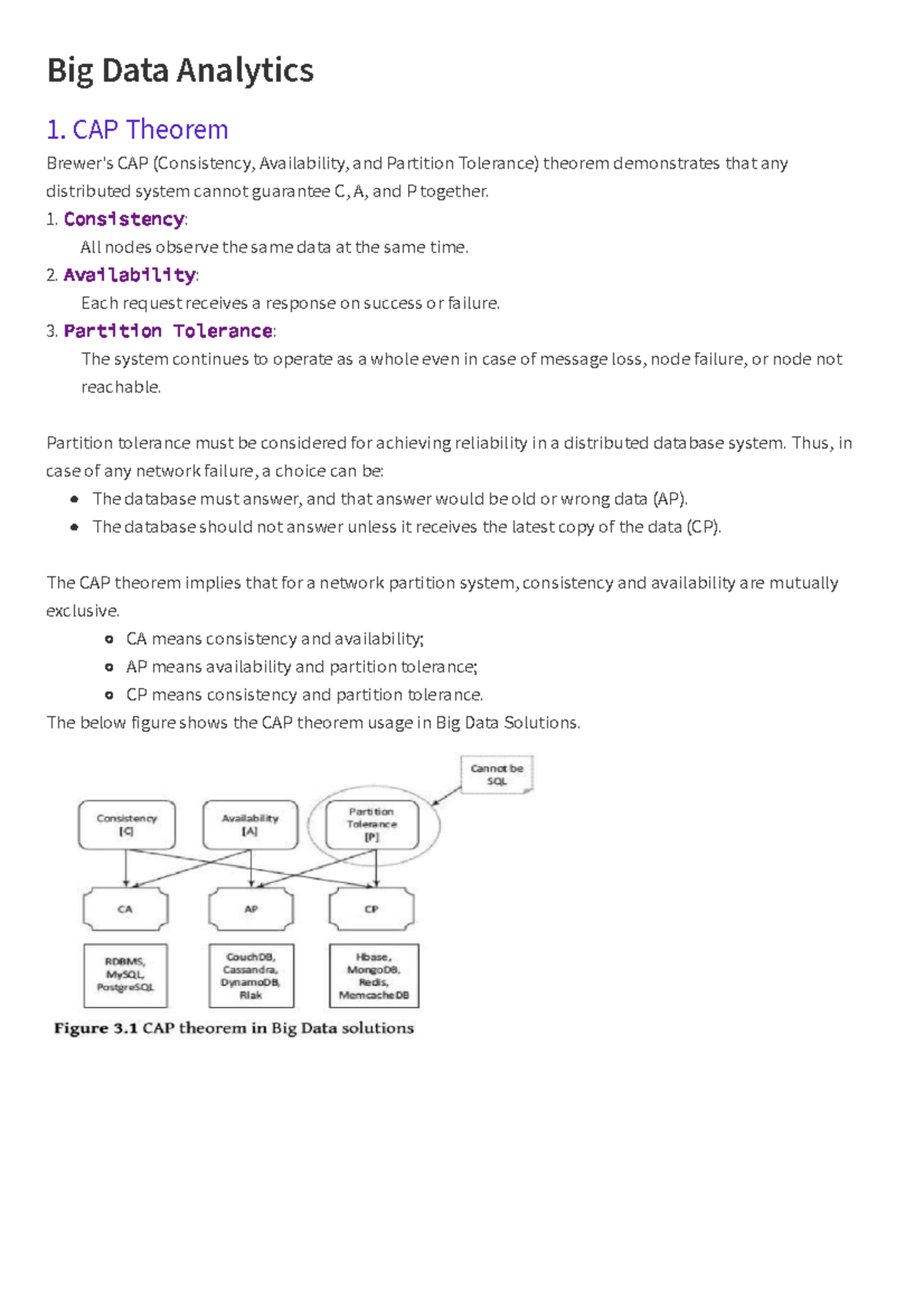 Big Data Analytics IMP - Big Data Analytics 1. CAP Theorem Brewer's CAP ...