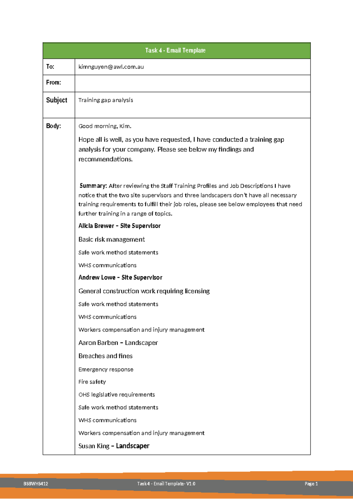 Bsbwhs 412 Task 4 Email - BSBWHS412 Task 4 - Email Template- V1 Page 1 ...