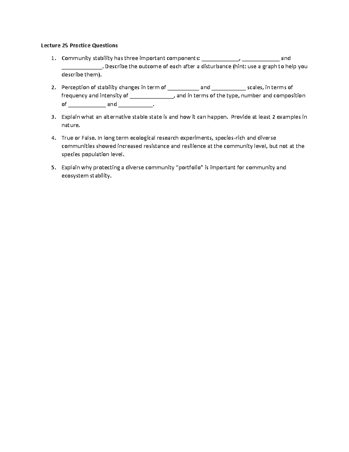 ecology 2060 Sample/practice exam, questions - Lecture 25 Practice ...