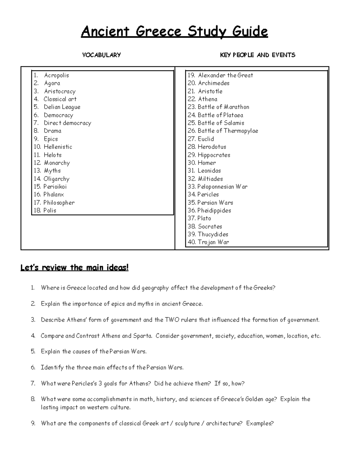 Ancient Greece Study Guide - student - Ancient Greece Study Guide ...