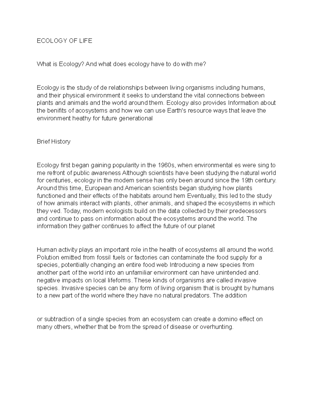 Ecologylives - notes - ECOLOGY OF LIFE What is Ecology? And what does ...