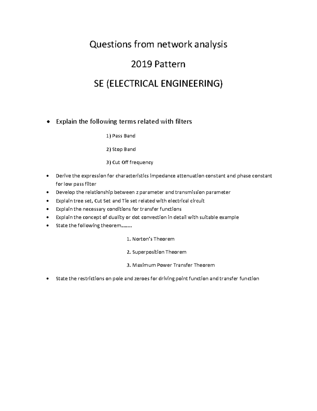 Questions from network analysis - . Norton’s Theorem Superposition ...