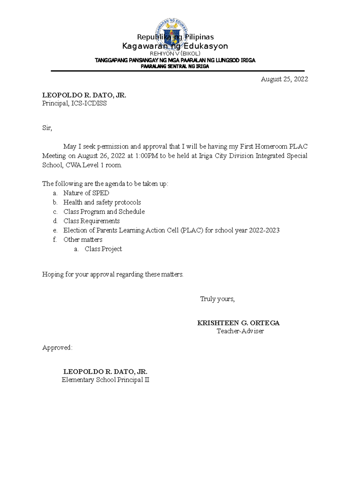 Permit TO Conduct Meeting - Republika ng Pilipinas Kagawaran ng ...