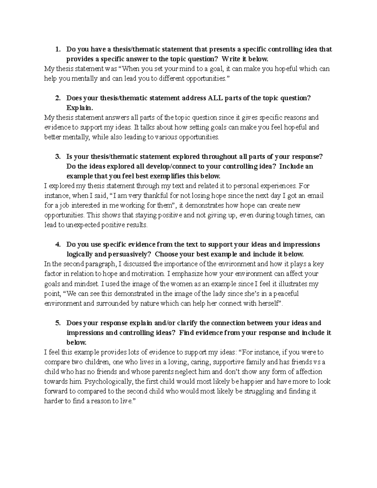 PRT Self Reflection - Do you have a thesis/thematic statement that ...