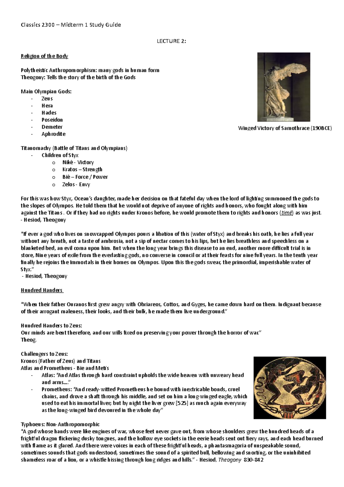 Classics 2300 - Midterm 1 Study Guide new - Classics 2300 – Midterm 1 Study Guide LECTURE 2 ...