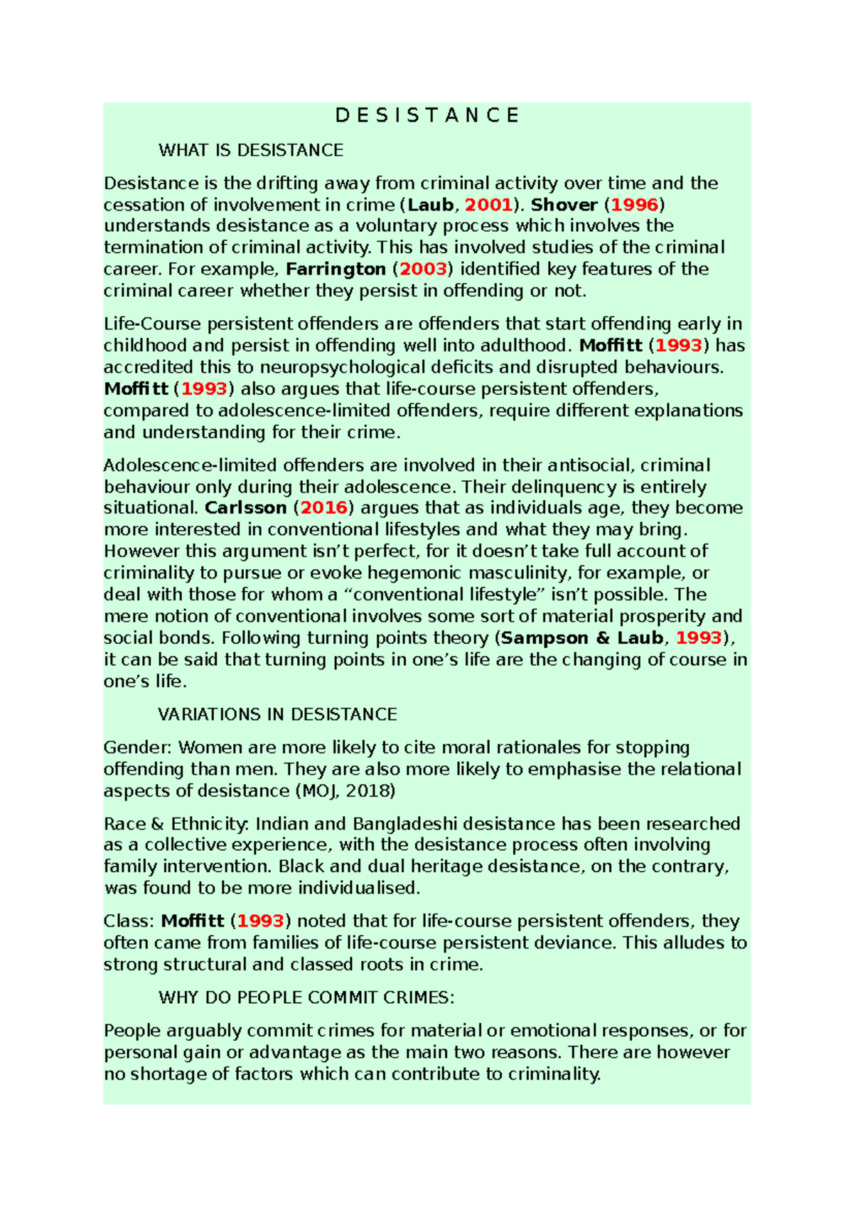 Desistance Revision Document - D E S I S T A N C E WHAT IS DESISTANCE ...