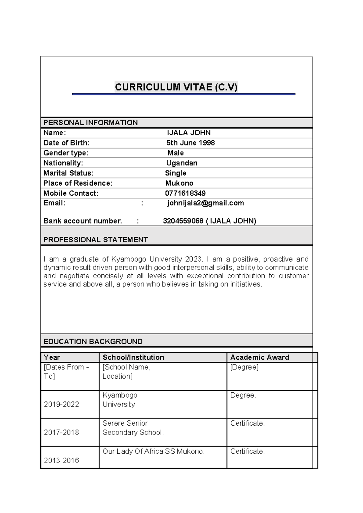 United nations - Good for reading - CURRICULUM VITAE (C) PERSONAL ...