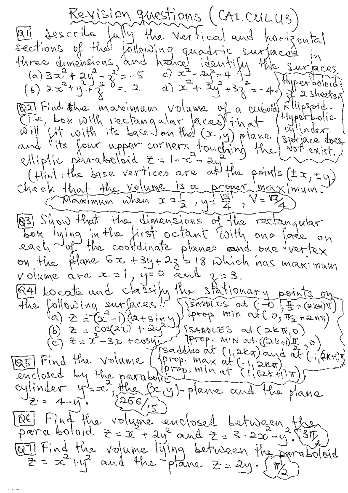 Revision(Calculus) - Calculus 2 practice - Revision questions (CALCULUS ...