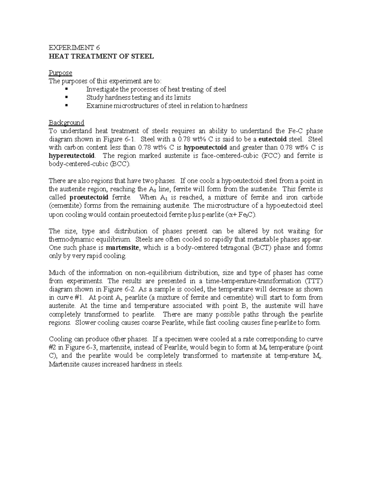 6-Heat Treatment of Steel - EXPERIMENT 6 HEAT TREATMENT OF STEEL ...