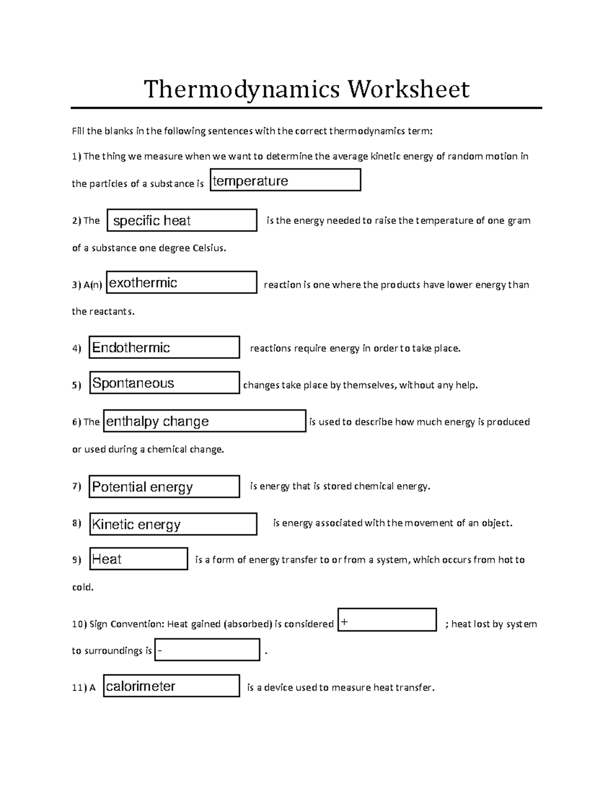 Thermodynamics Worksheet Defnitions pdf Fillable Q 4 - Thermodynamics ...