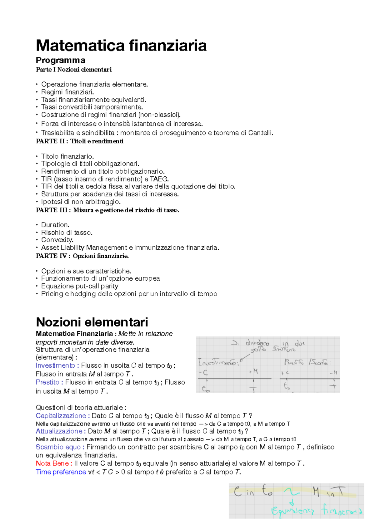 Matematica finanziaria prime lezioni - Matematica finanziaria Programma Parte I Nozioni ...