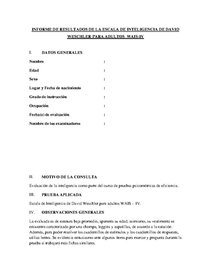 Modelo de Informe Shipley 2 - INFORME DEL TEST SHIPEY 2 I. II. DATOS ...