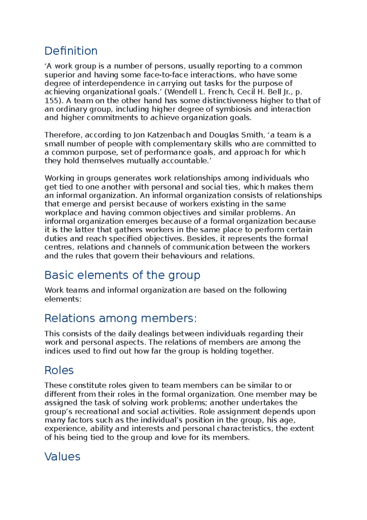 Definition - In this essay, we analyse how organising people in groups ...