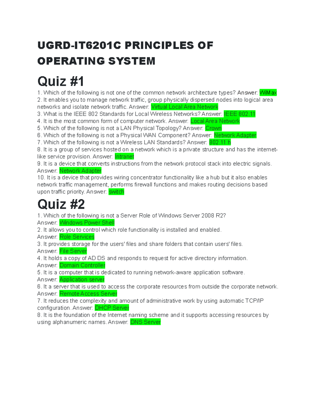Principles OF Operating System KEY Answer - Principles of Operating ...