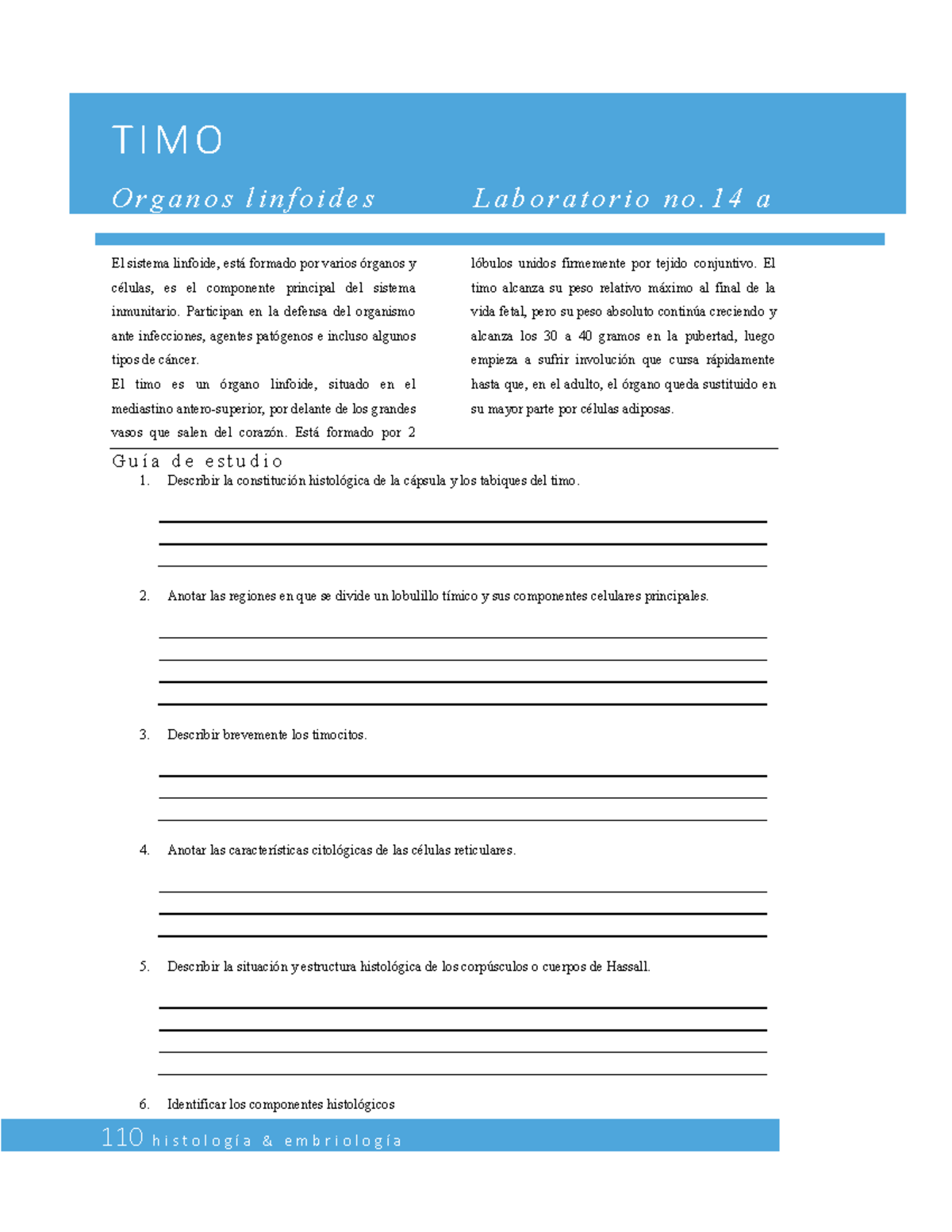 GUIA DE Estudio Laboratorio No. 14 Organos Linfoides - Warning: TT: undefined function: 32 TIMO ...