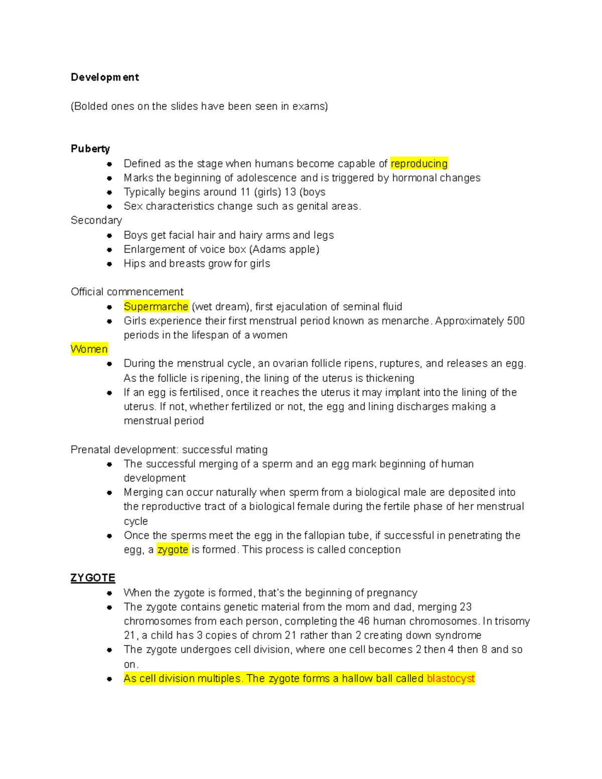 PSY1102- Development - psych - Development (Bolded ones on the slides ...