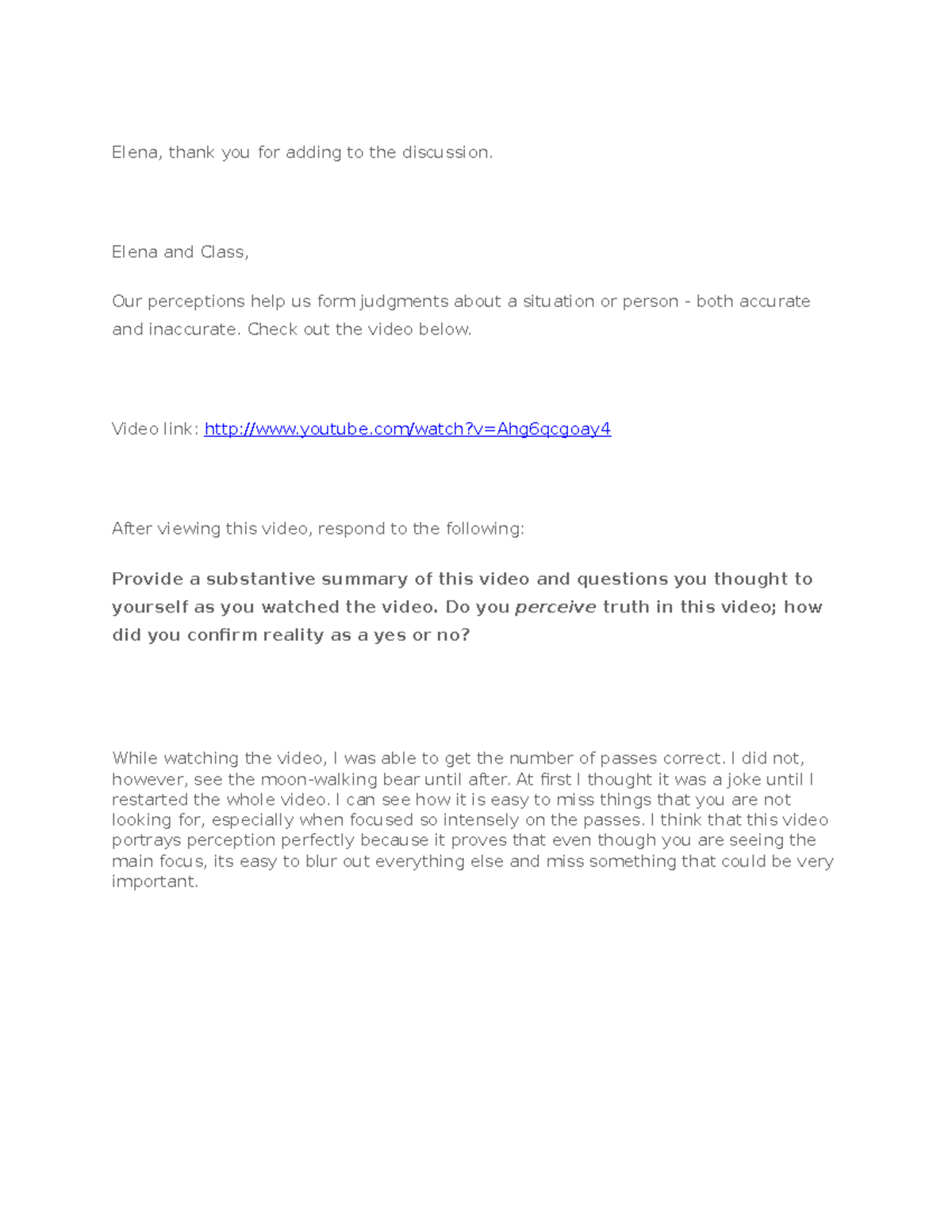 Video Perception and Intentional Blindness - Elena, thank you for ...