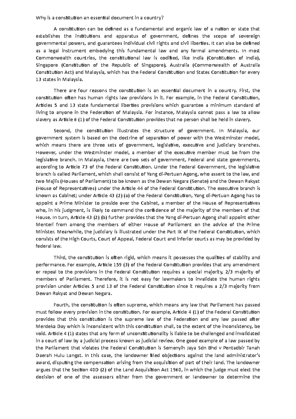 Why is a constitution an essential document in a country - It can also ...