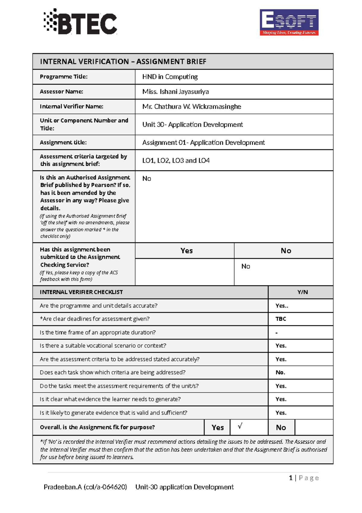 UNIT 30 Application Development Assignment Brief - INTERNAL VERIFICATION – ASSIGNMENT BRIEF ...