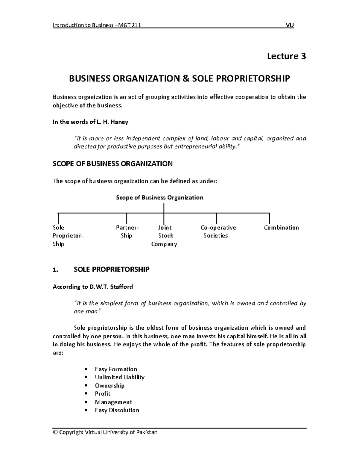 Lecture no 3 - Hshsbs - Lecture 3 BUSINESS ORGANIZATION & SOLE ...