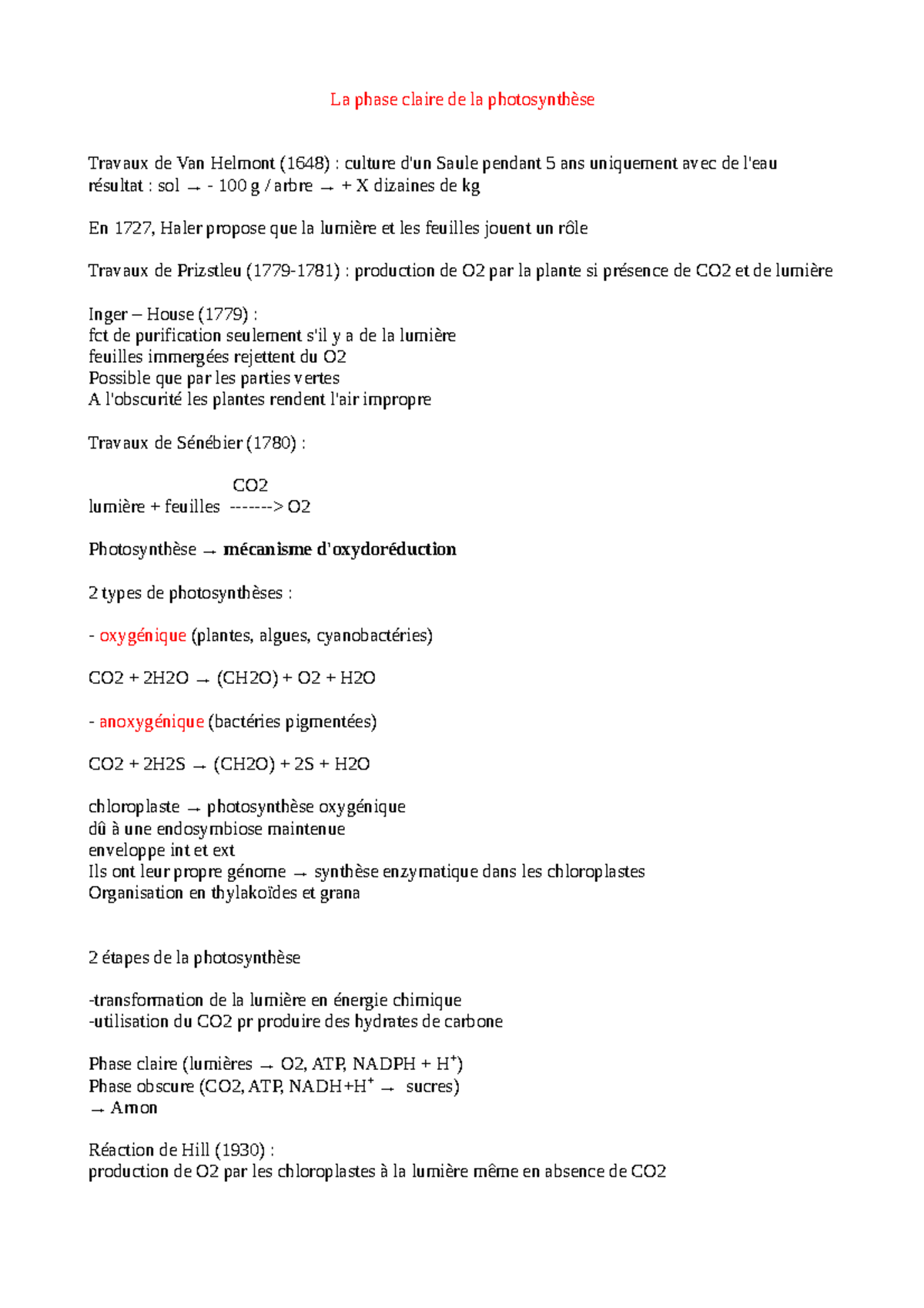 3 - La phase claire de la photosynthèse - copie - La phase claire de la ...