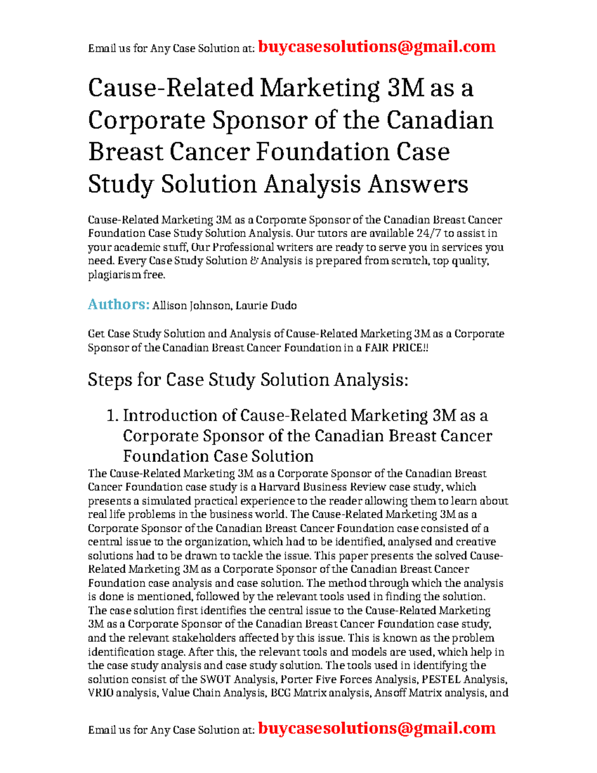 Case Solution Cause-Related Marketing 3M as a Corporate Sponsor of the ...