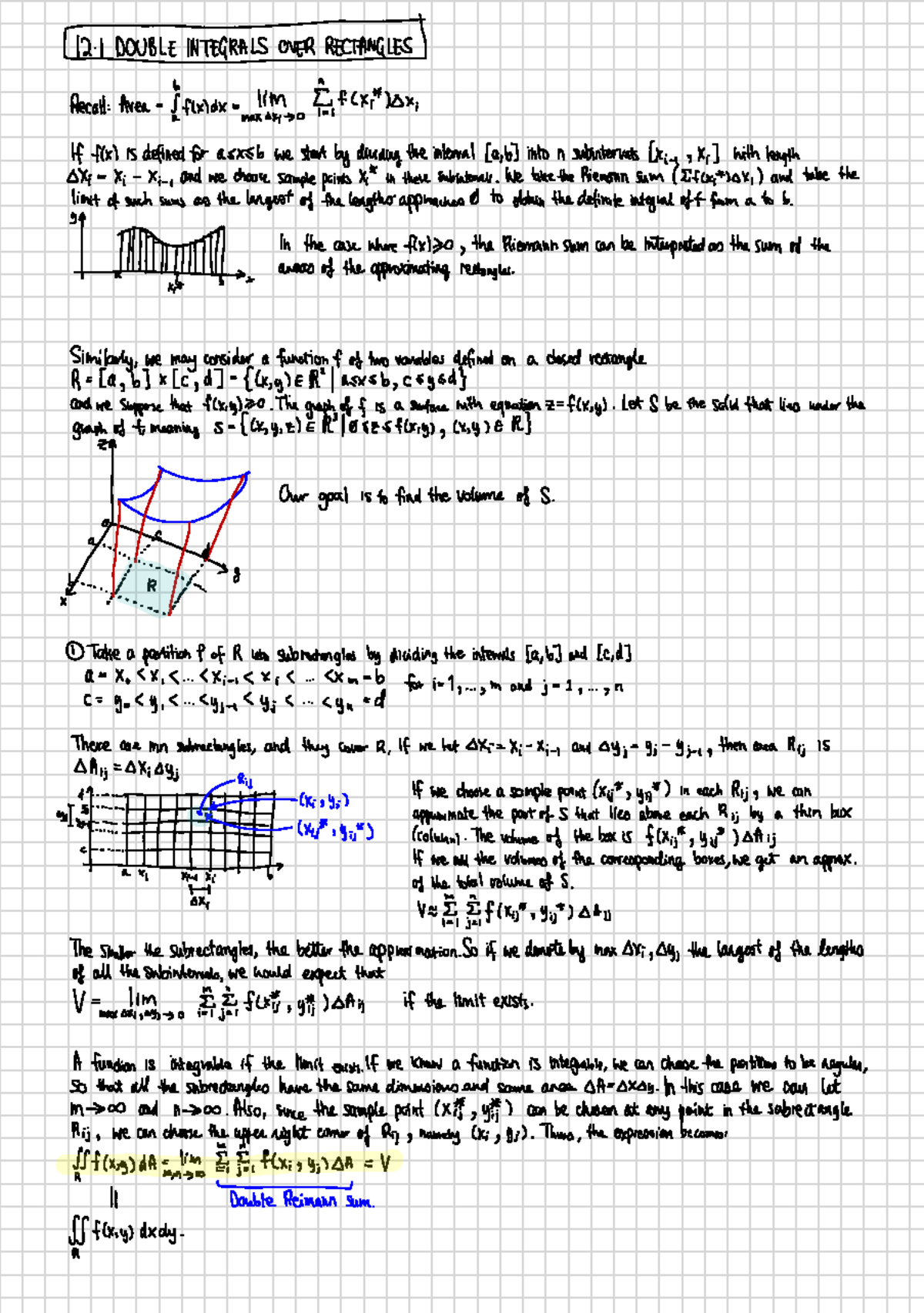 Lecture notes, lecture All - 12 DOUBLE INTEGRALS OVER RECTANGLES b ...