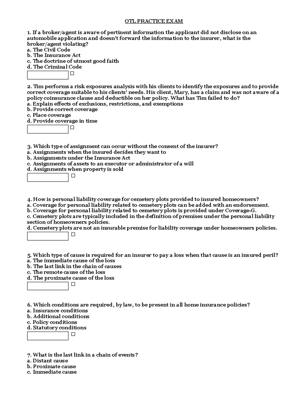 Practice Exam (Protected) (002) - OTL PRACTICE EXAM If a broker/agent ...