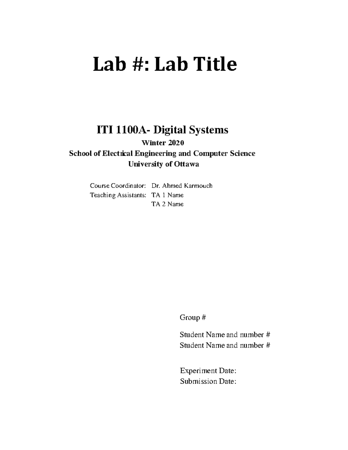 Model lab report - Group Student Name and number Student Name and ...