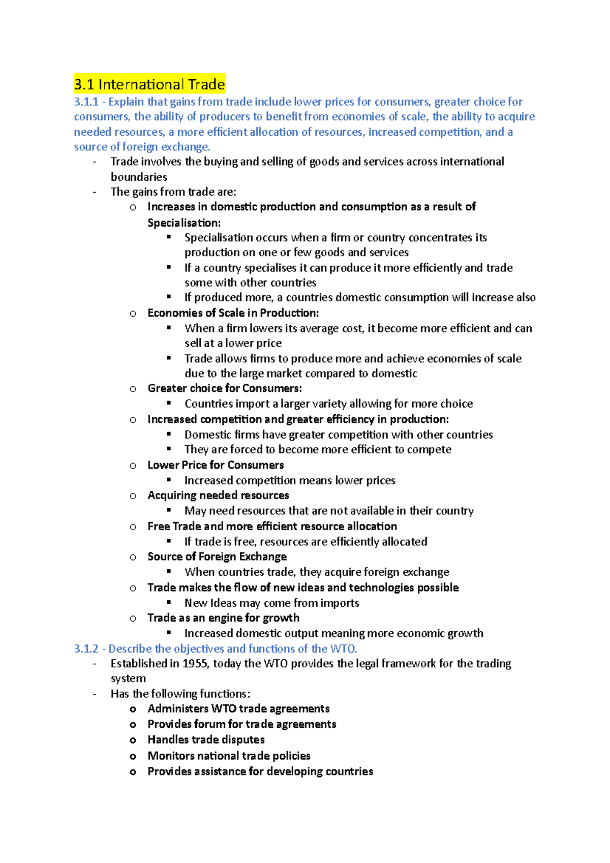 International Economics Notes - 3 International Trade 3.1 - Explain ...
