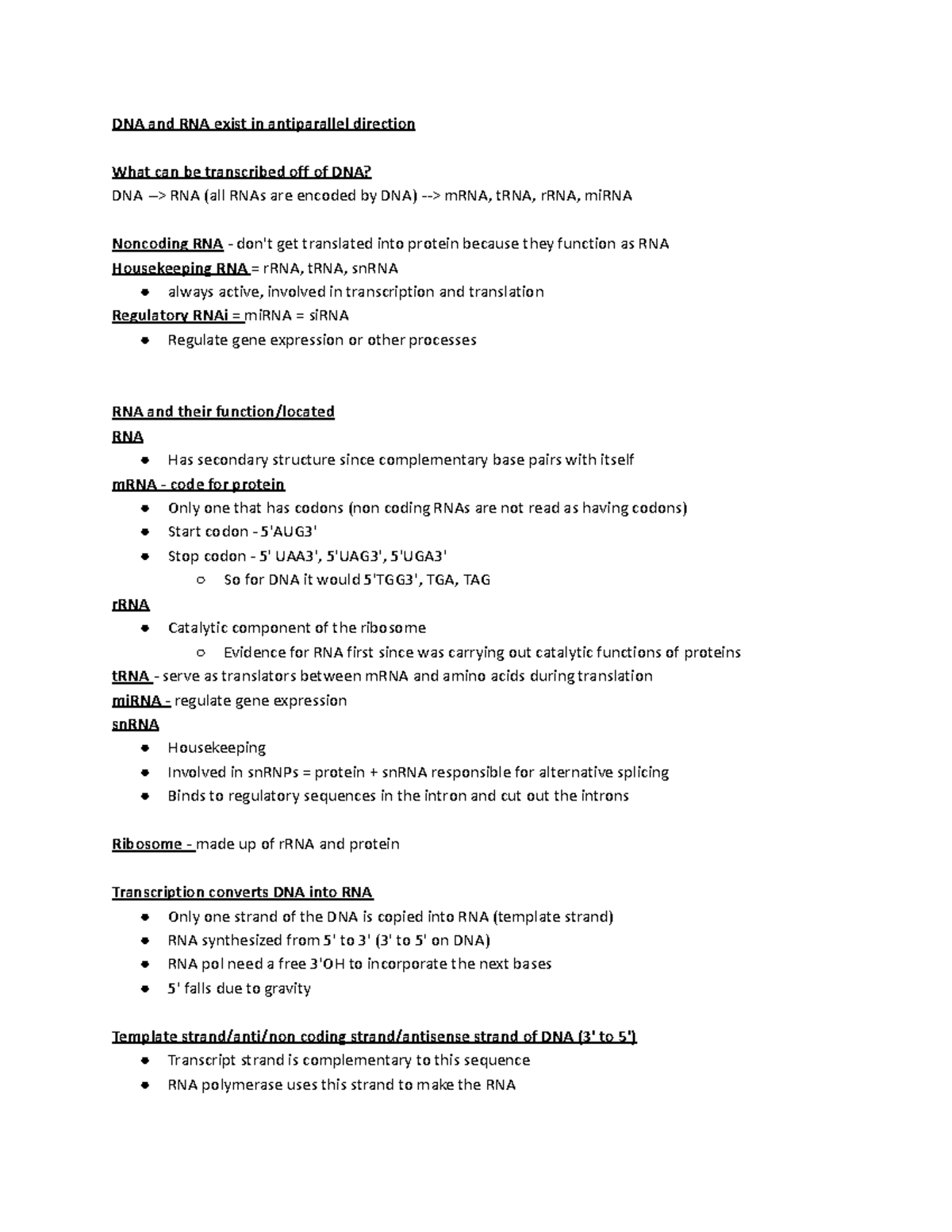 Biology Cycle 7 - Transcription/Translation - DNA and RNA exist in ...