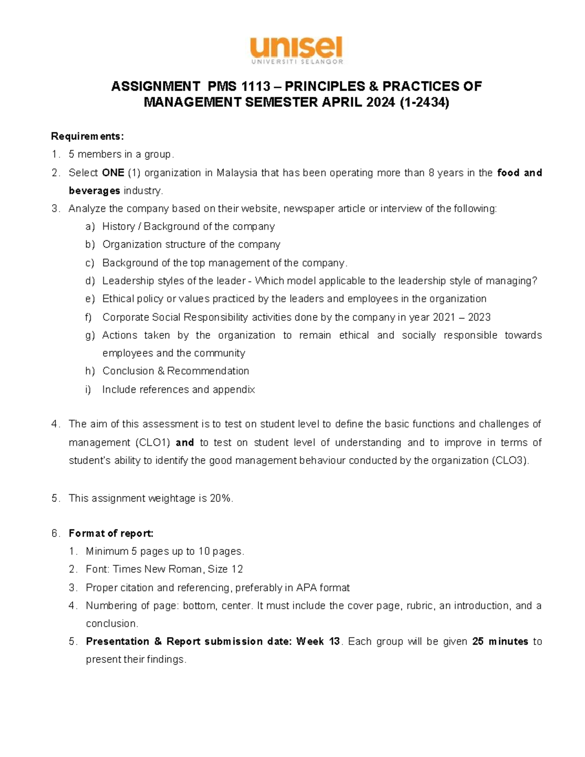 Apr24-Assignment 1 PMS1113 PPM - ASSIGNMENT PMS 1113 – PRINCIPLES & PRACTICES OF MANAGEMENT ...