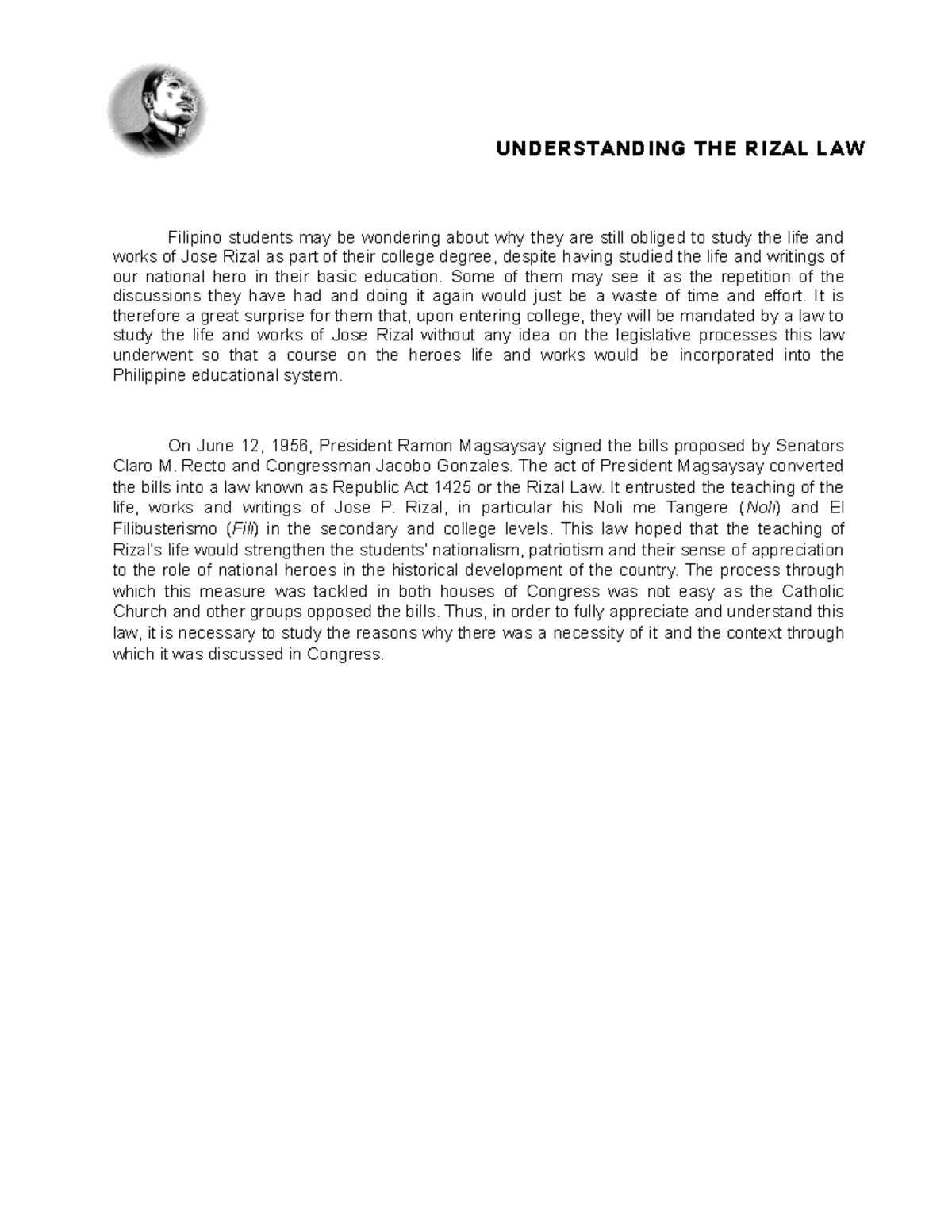 Rizal unit 1 IM - Lecture summary of Professor - UNDERSTANDING THE ...