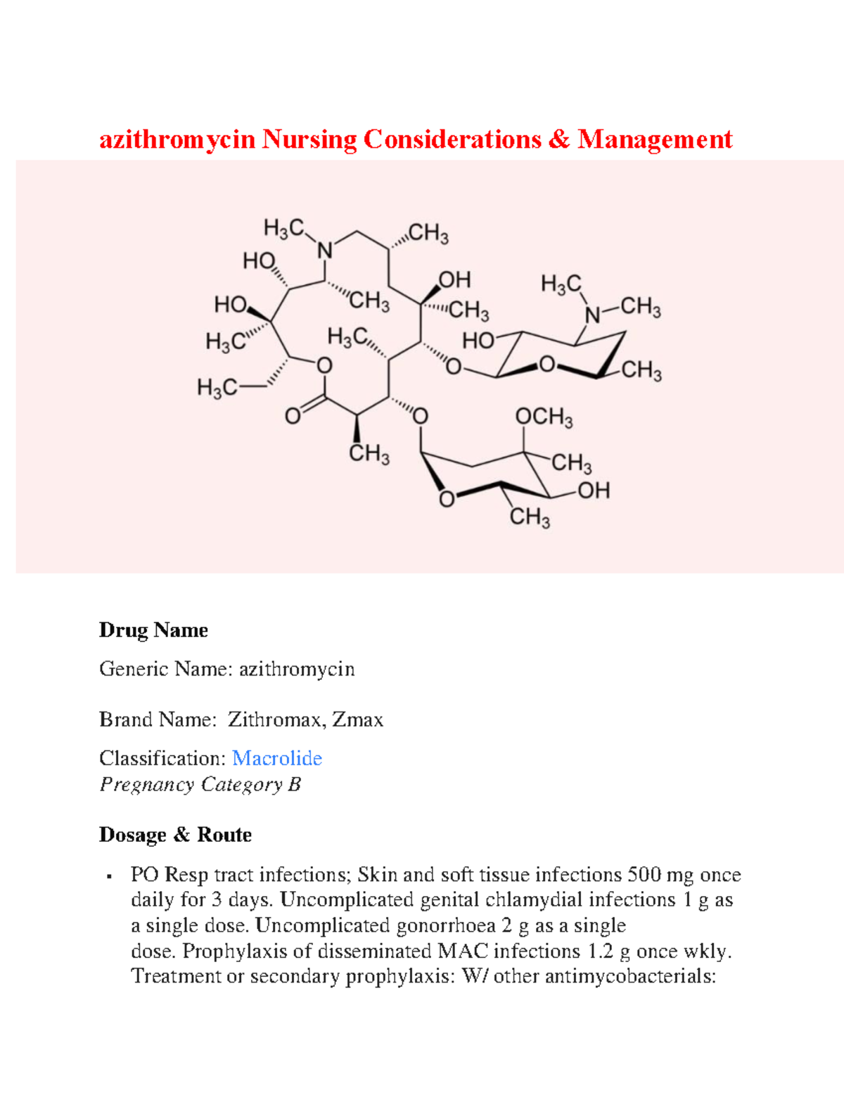 Azithromycin Nursing Considerations - Uncomplicated genital chlamydial ...