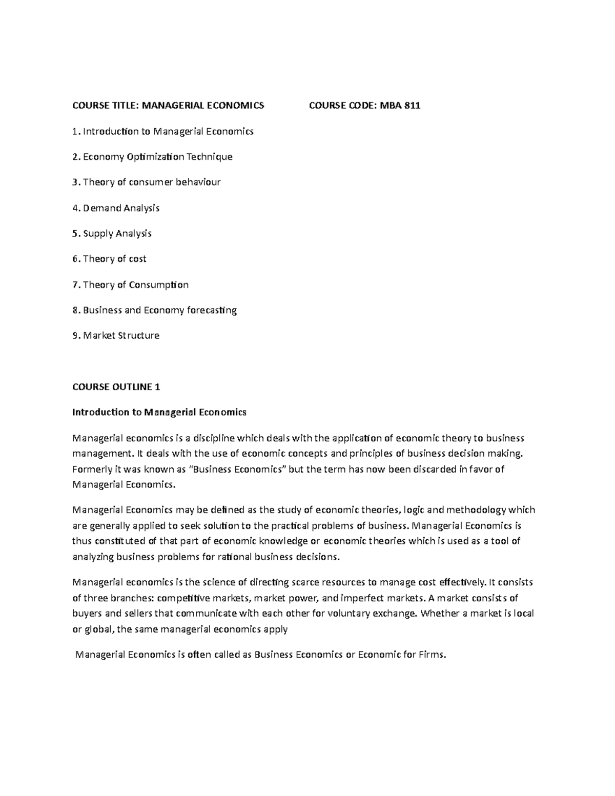 Managerial Economics Study PACK MBA 811 - COURSE TITLE: MANAGERIAL ...