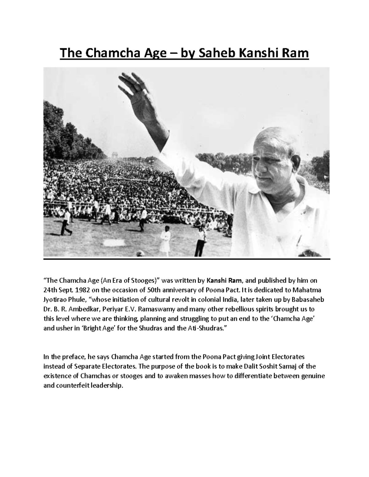 The Chamcha Age - It's a book about the dalit leader Kanshiram who ...
