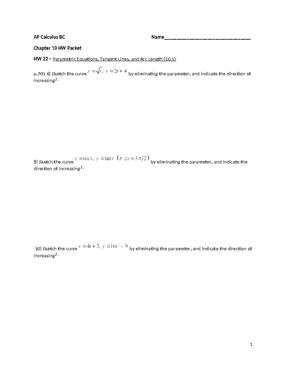 BC Calc Ch 10 HW Packet - AP Calculus BC Name ...