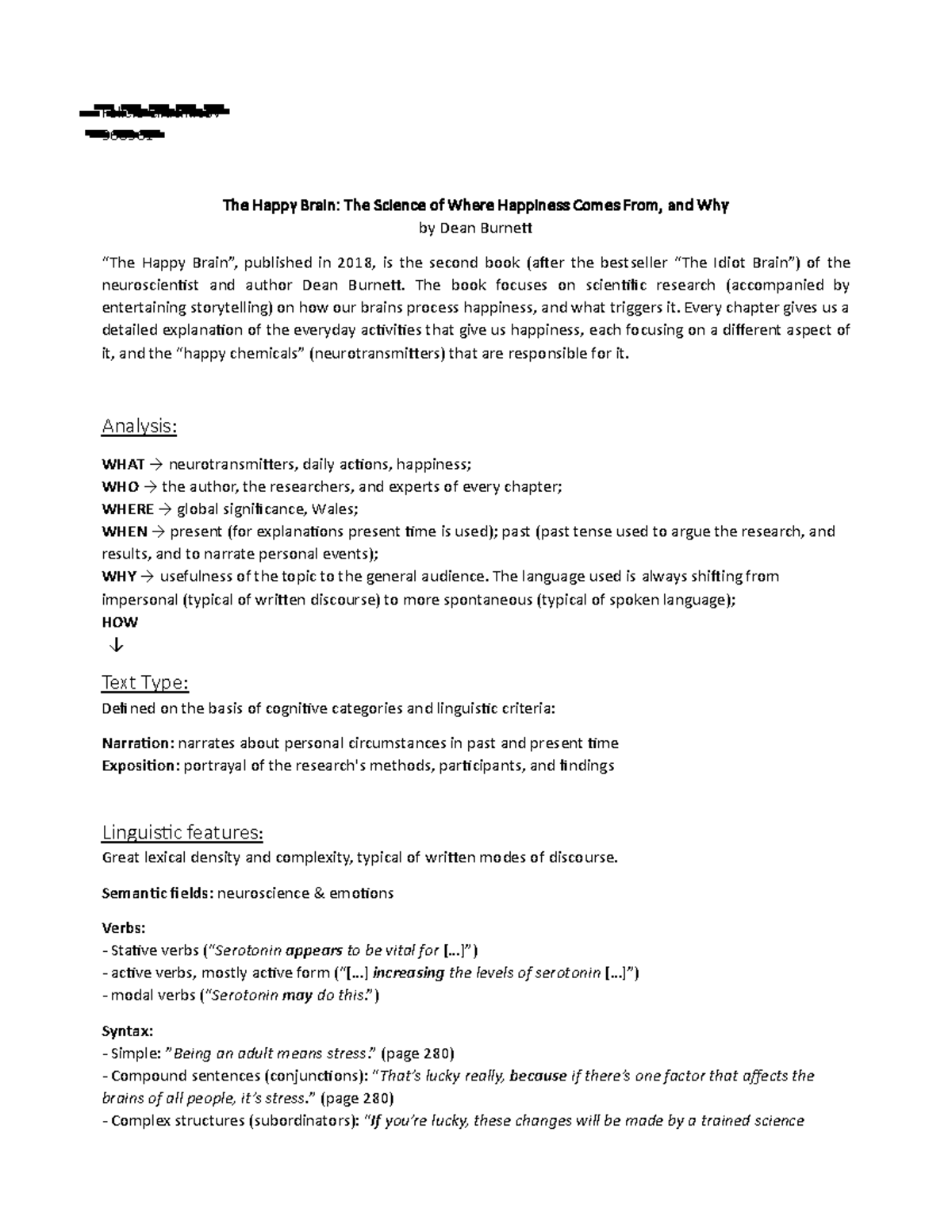 "The Happy Brain" Book Analysis - Felicia Cliucinicov 963961 The Happy ...