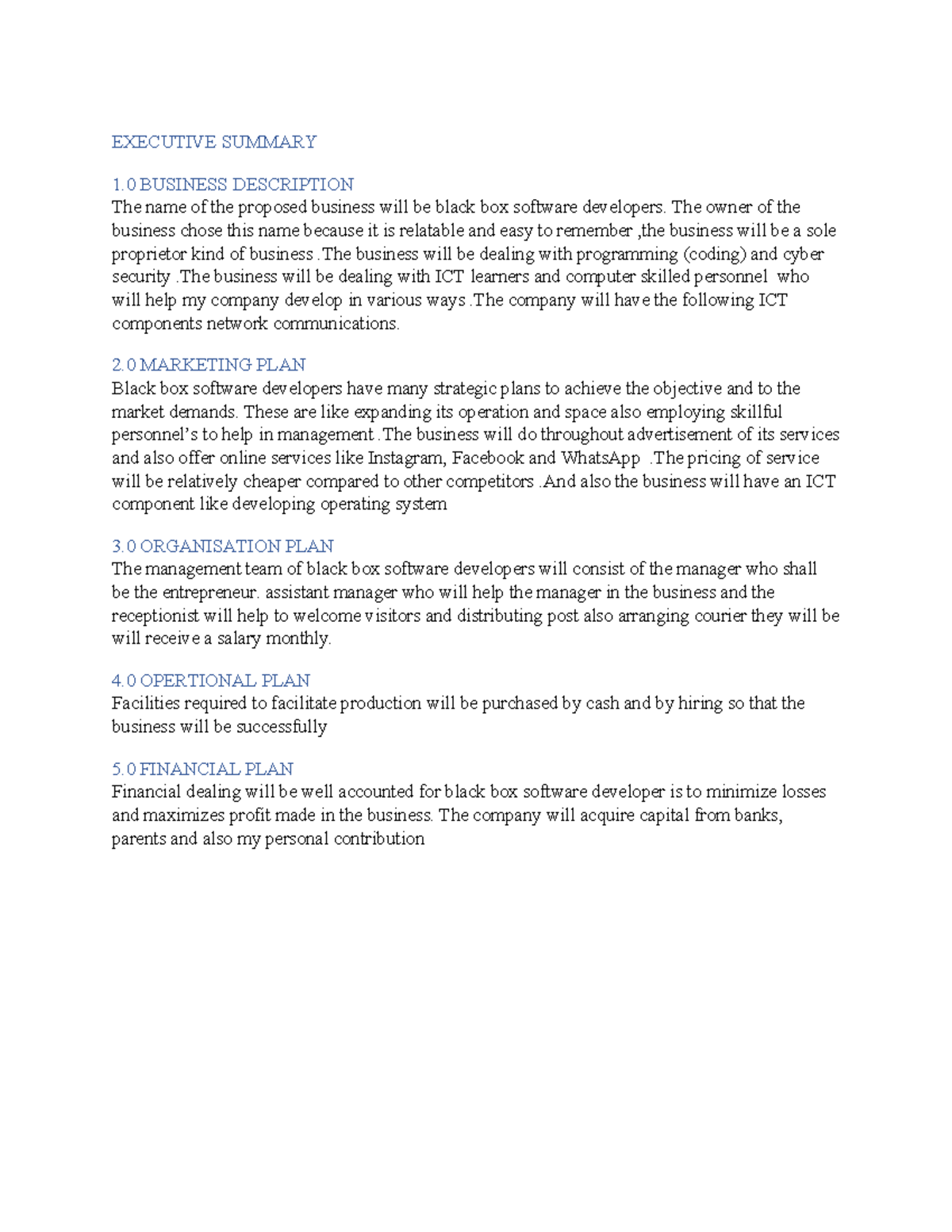 Mbuvi Lewis Mugambi Executive Summary - EXECUTIVE SUMMARY 1 BUSINESS ...