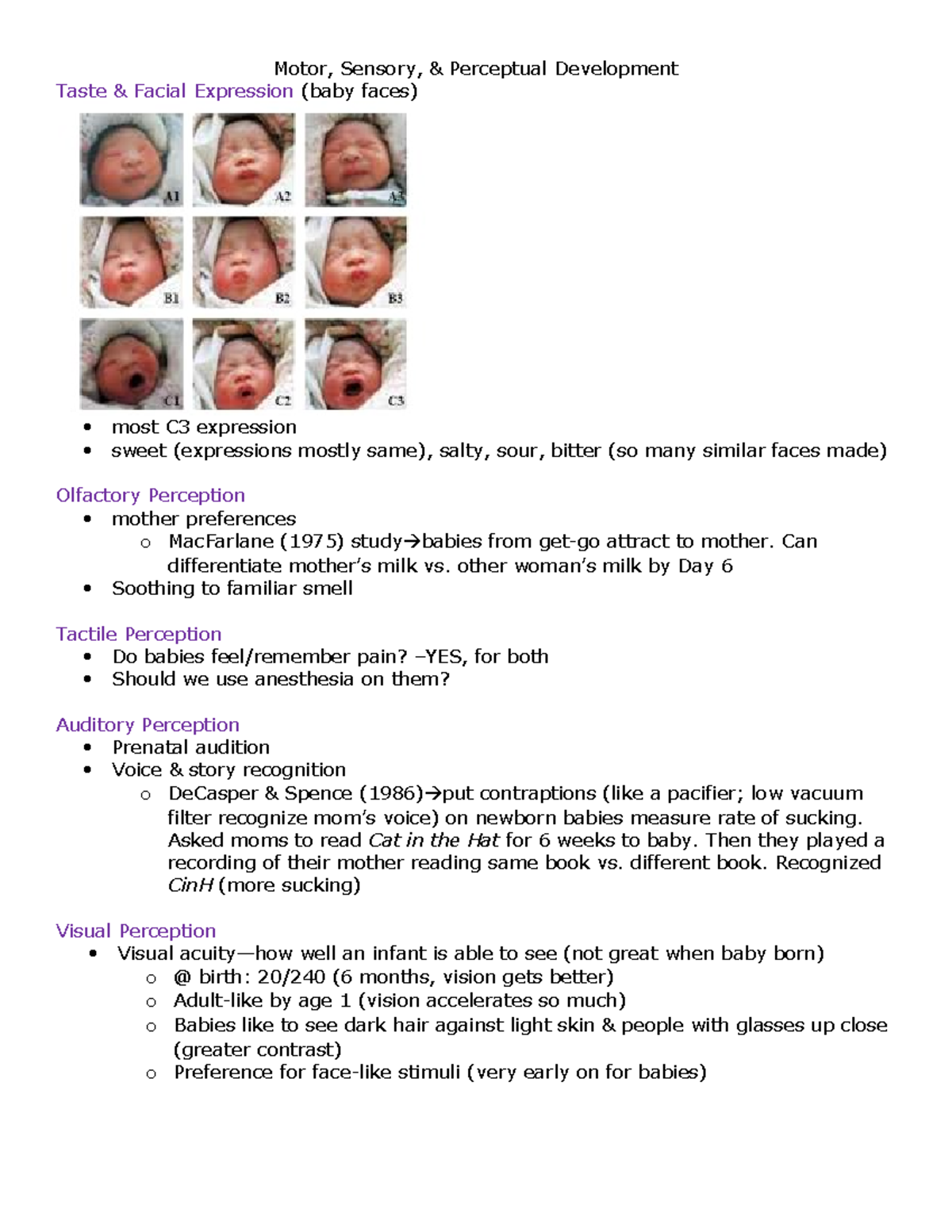 Motor, Sensory, and Perceptual Development - Taste & Facial Expression ...