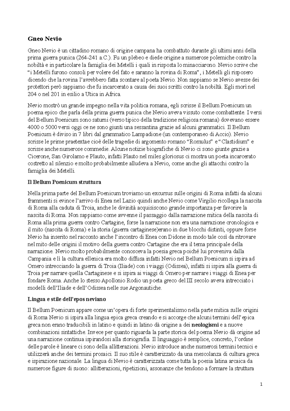 Gneo Nevio - Latino - Gneo Nevio Gneo Nevio è un cittadino romano di origine campana ha ...